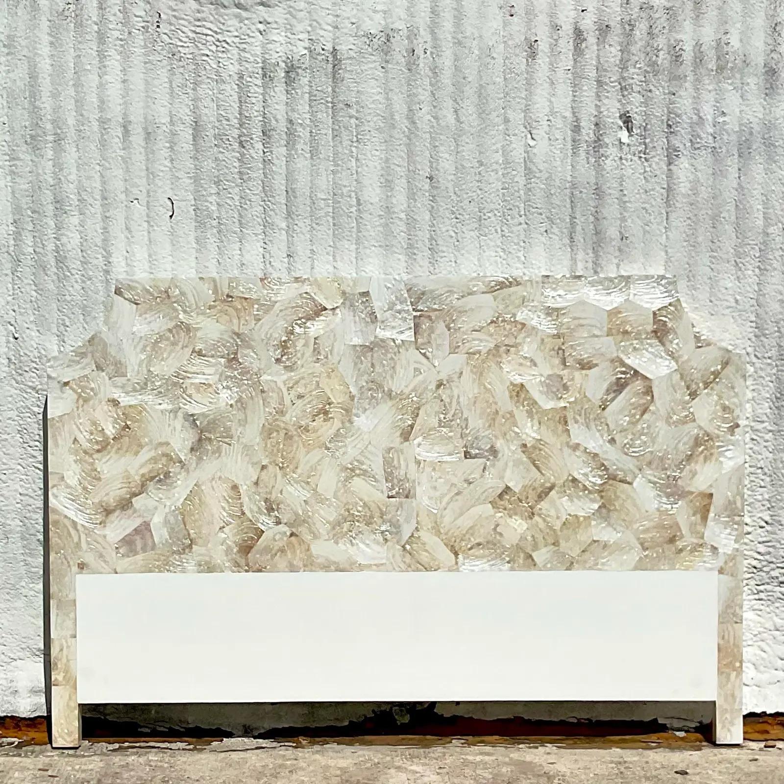 Vintage Coastal “Gabrielle” Kabibe Shell King Headboard For Sale at 1stDibs