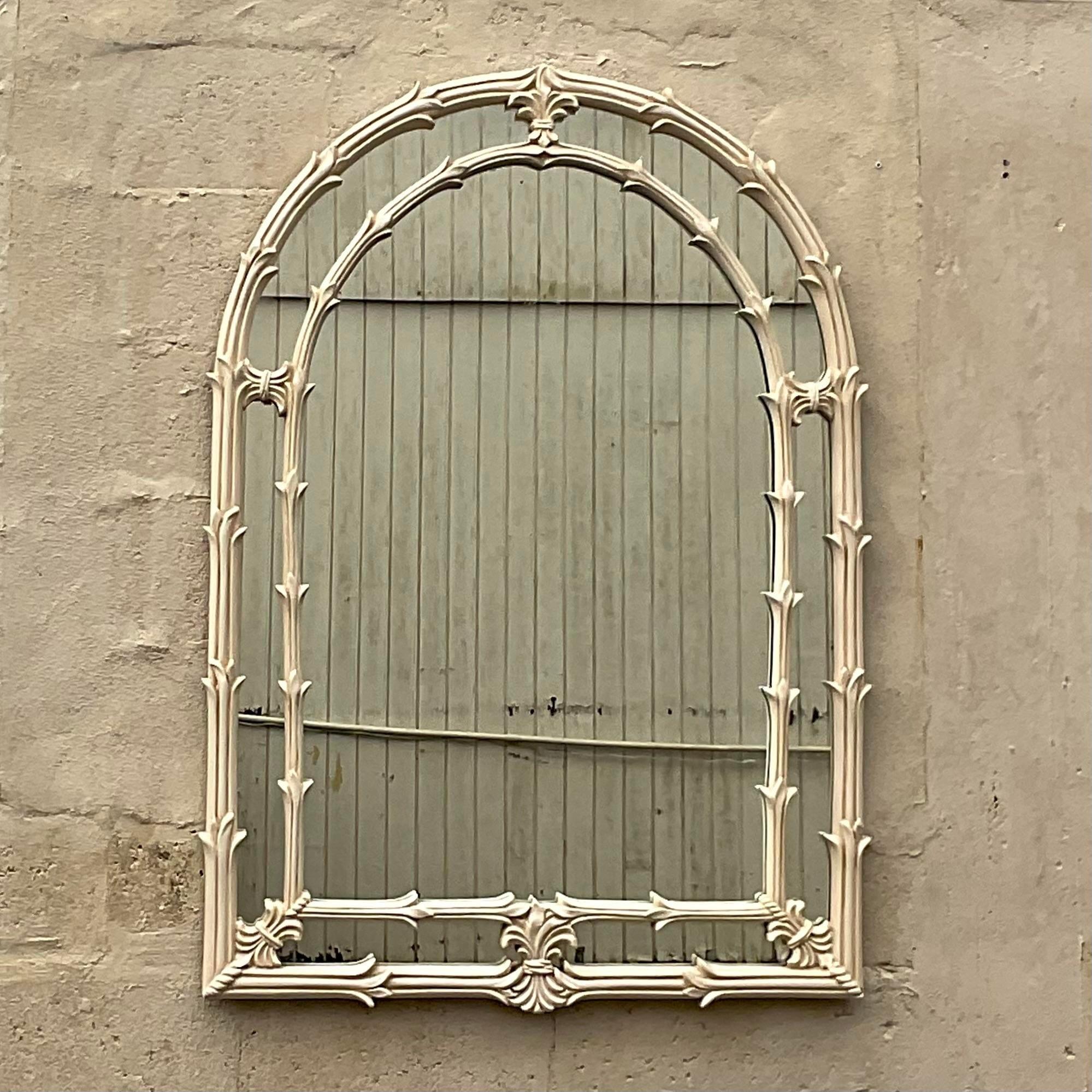 Vintage Coastal Gampel and Stoll Arched Vine Mirror For Sale at 1stDibs