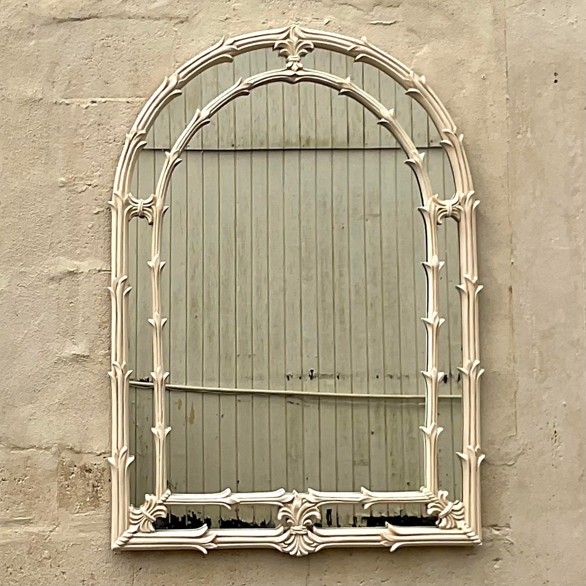 Vintage Coastal Gampel and Stoll Arched Vine Mirror For Sale at 1stDibs