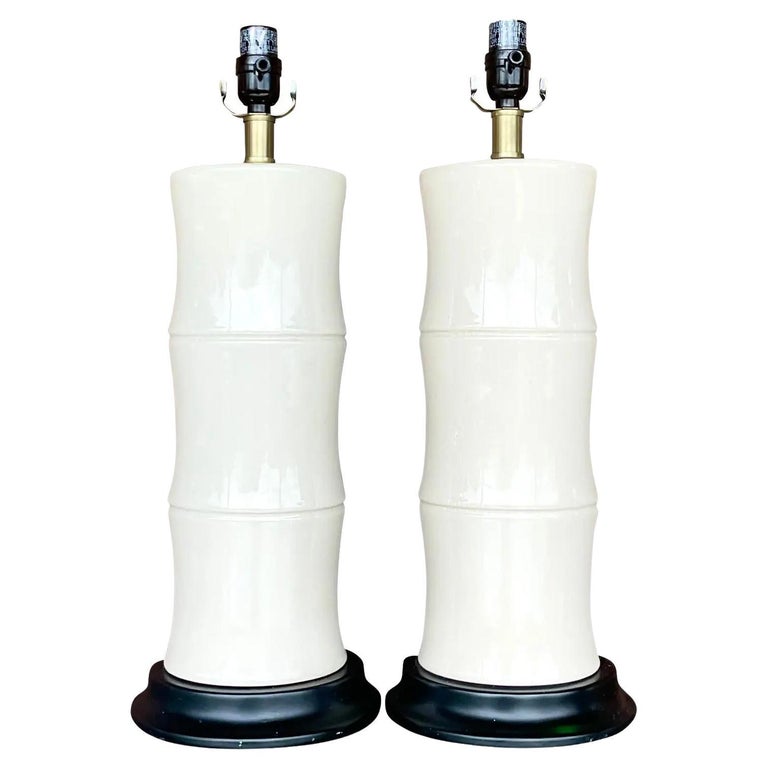 Vintage Coastal Glazed Ceramic Bamboo Table Lamps, a Pair For Sale at ...