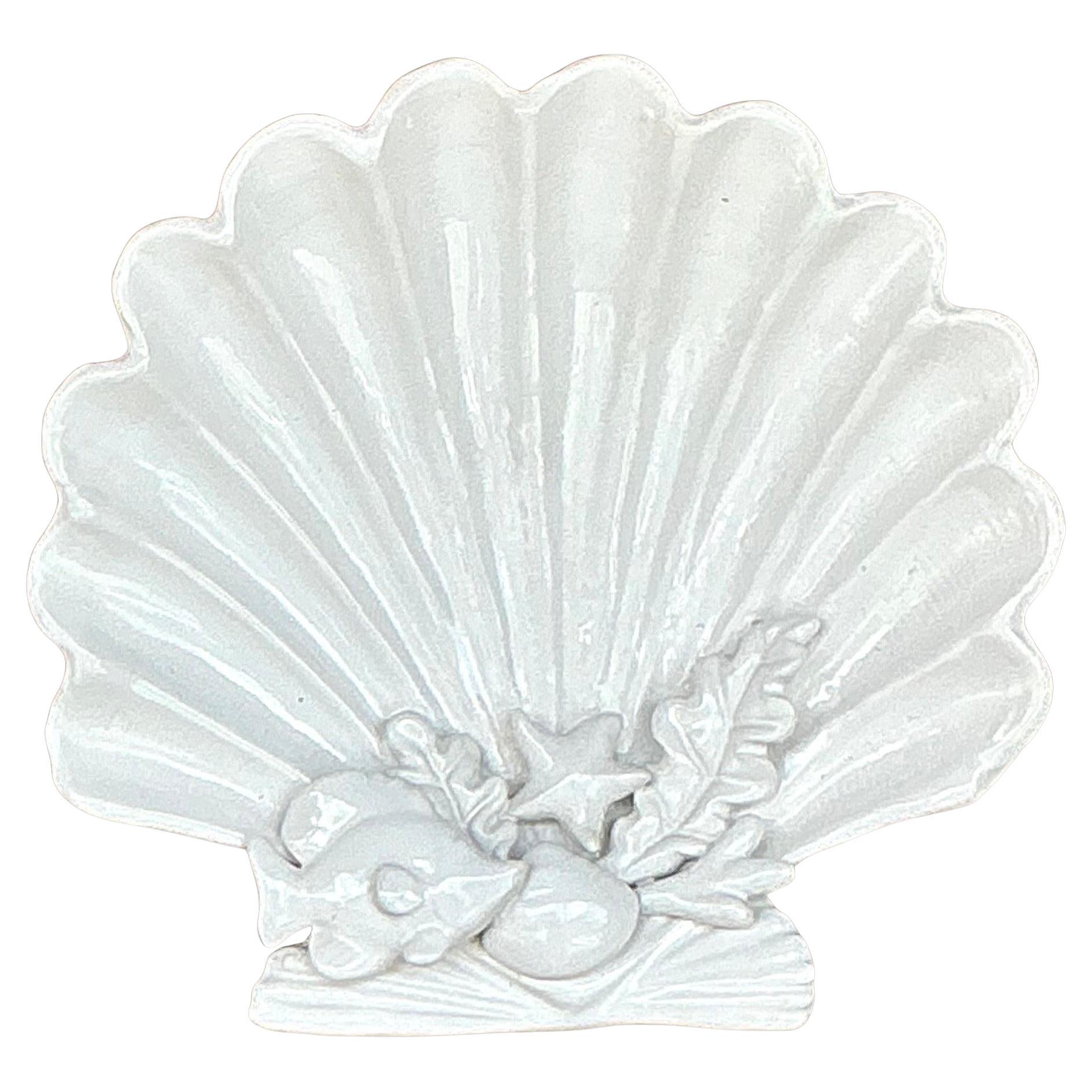 Vintage Coastal Glazed Ceramic Hanging Clam Shell For Sale at 1stDibs