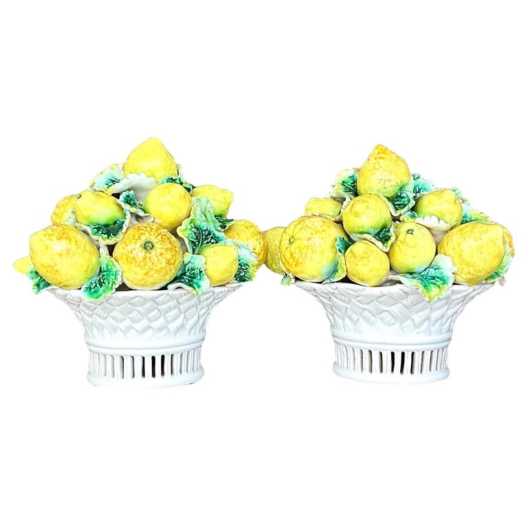 Vintage Coastal Glazed Ceramic Lemon Pots, a Pair For Sale at 1stDibs