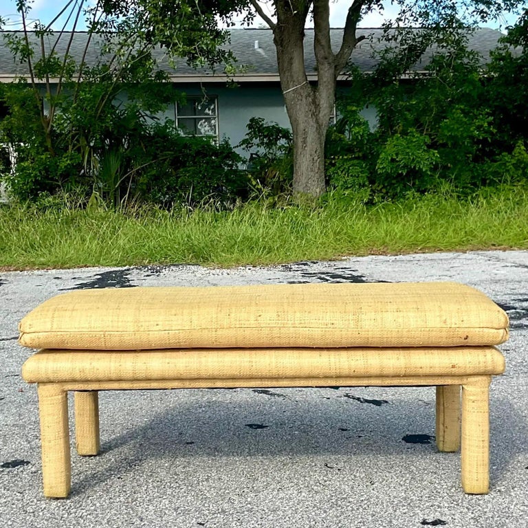 Vintage Coastal Grasscloth Bench at 1stDibs