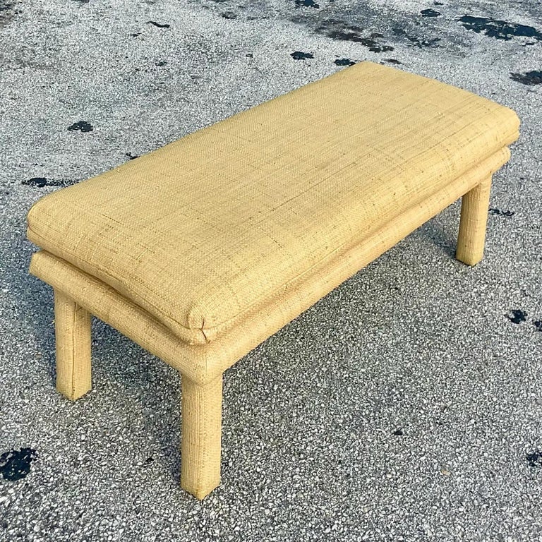 Vintage Coastal Grasscloth Bench at 1stDibs