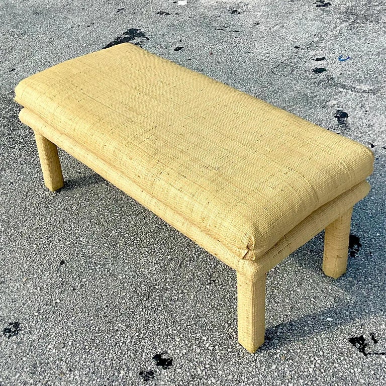 Vintage Coastal Grasscloth Bench at 1stDibs