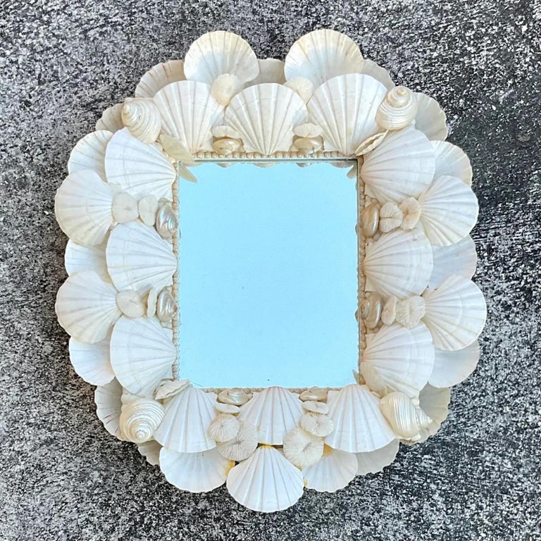 Vintage Coastal Hand Made Shell Mirror For Sale at 1stDibs