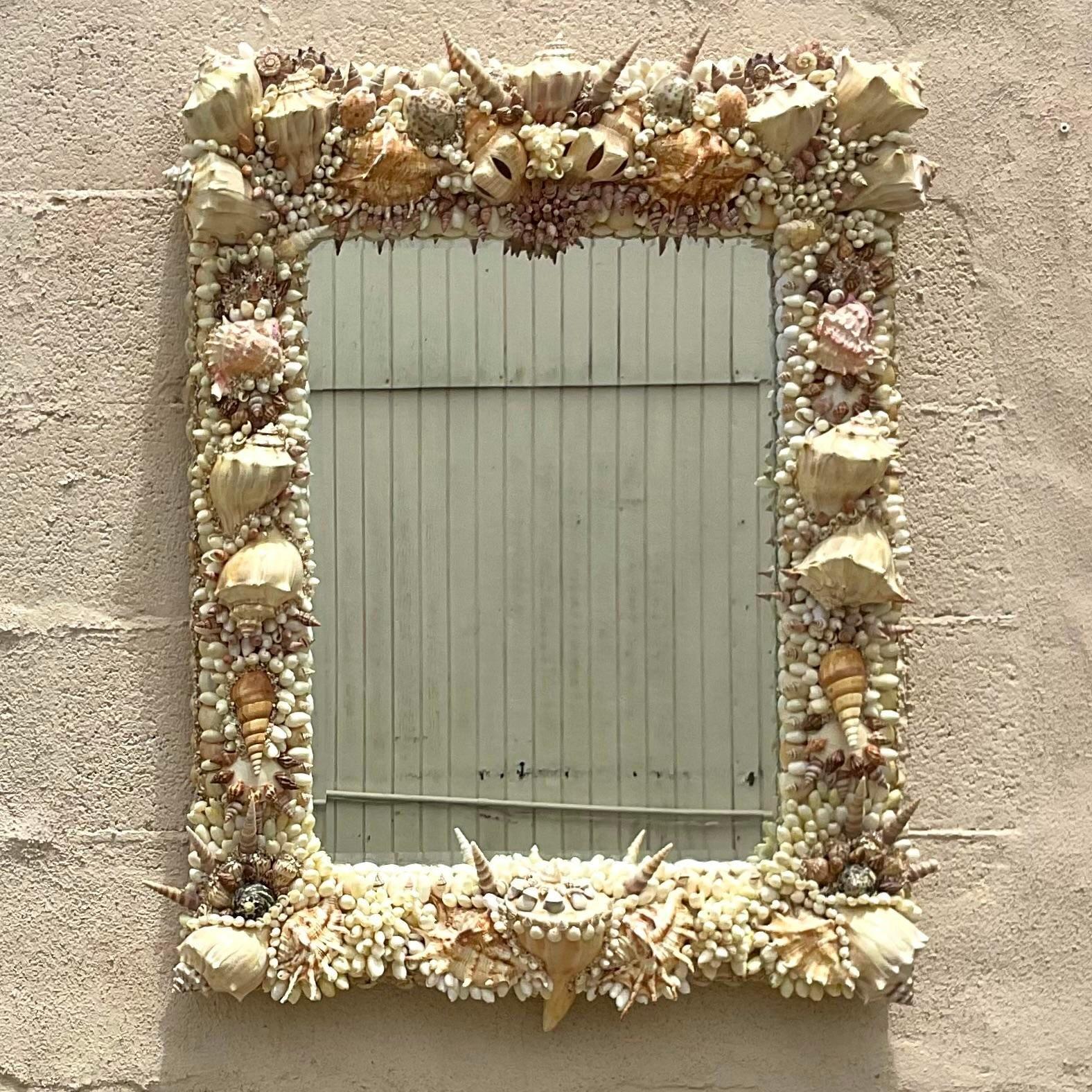 Vintage Coastal Hand Made Shell Mirror For Sale at 1stDibs