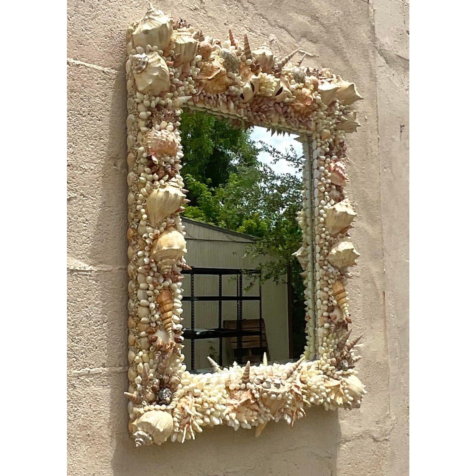 Vintage Coastal Hand Made Shell Mirror For Sale at 1stDibs