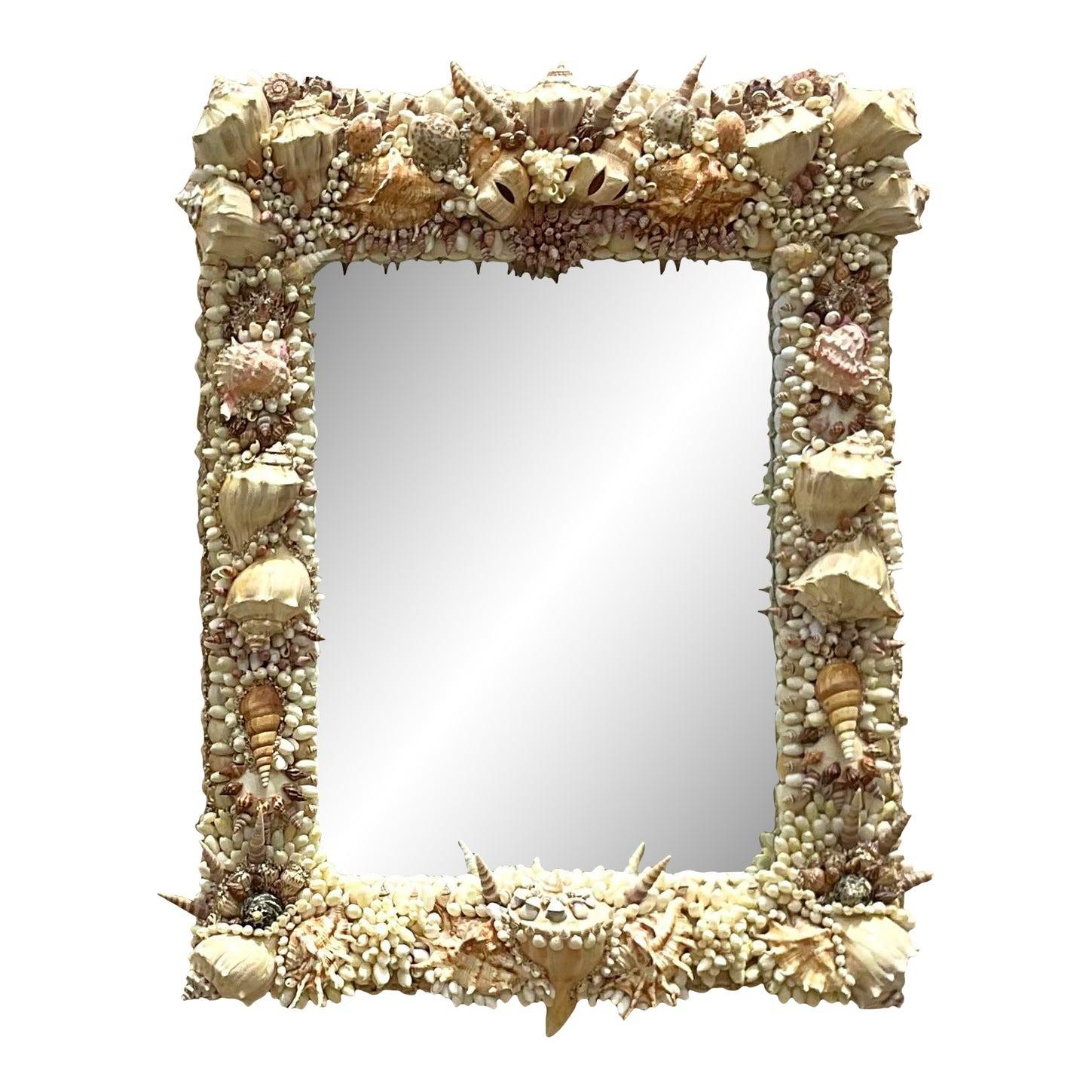Vintage Coastal Hand Made Shell Mirror For Sale at 1stDibs