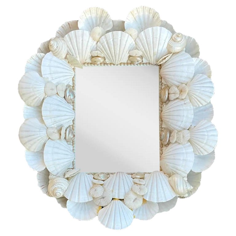 Vintage Coastal Hand Made Shell Mirror For Sale at 1stDibs