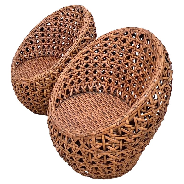 Vintage Coastal Honeycomb Rattan Pod Chairs - a Pair at 1stDibs