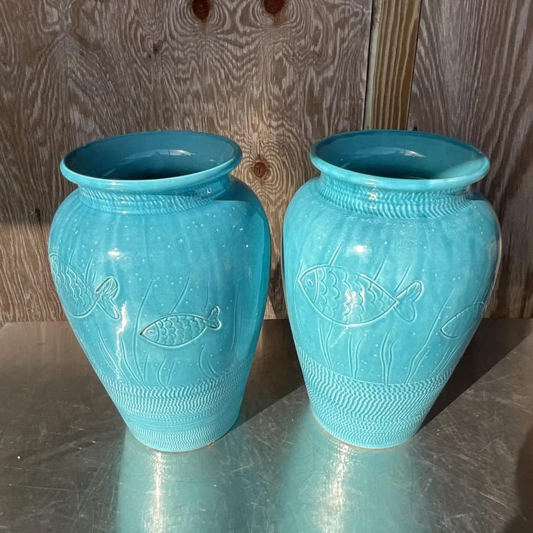 Vintage Coastal Italian Glazed Ceramic Fish Urns, a Pair For Sale at ...