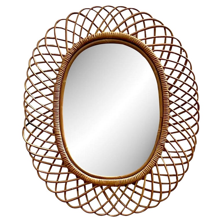 Vintage Coastal Italian Loop Rattan Wall Mirror For Sale at 1stDibs