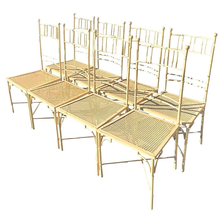 Vintage Coastal Italian Metal Bamboo Dining Chairs - Set of 8 For Sale ...