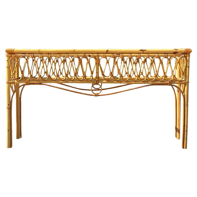 Vintage Coastal Italian Rattan Console Table For Sale at 1stDibs