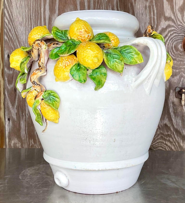 Vintage Coastal Italian Signed Glazed Ceramic Lemon Urn at 1stDibs