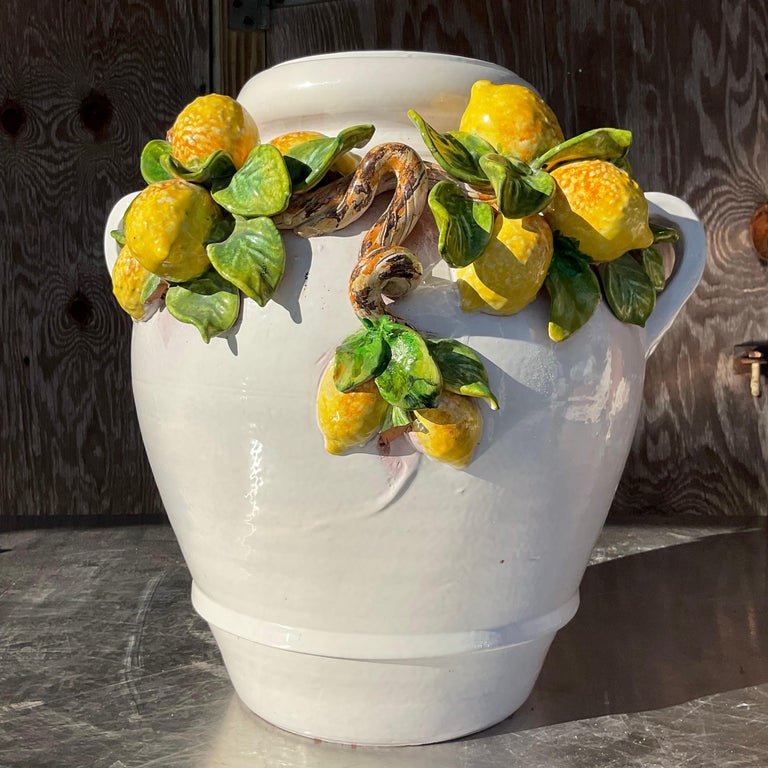 Vintage Coastal Italian Signed Glazed Ceramic Lemon Urn at 1stDibs