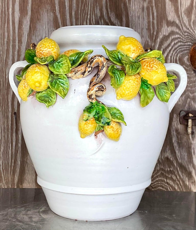 Vintage Coastal Italian Signed Glazed Ceramic Lemon Urn at 1stDibs