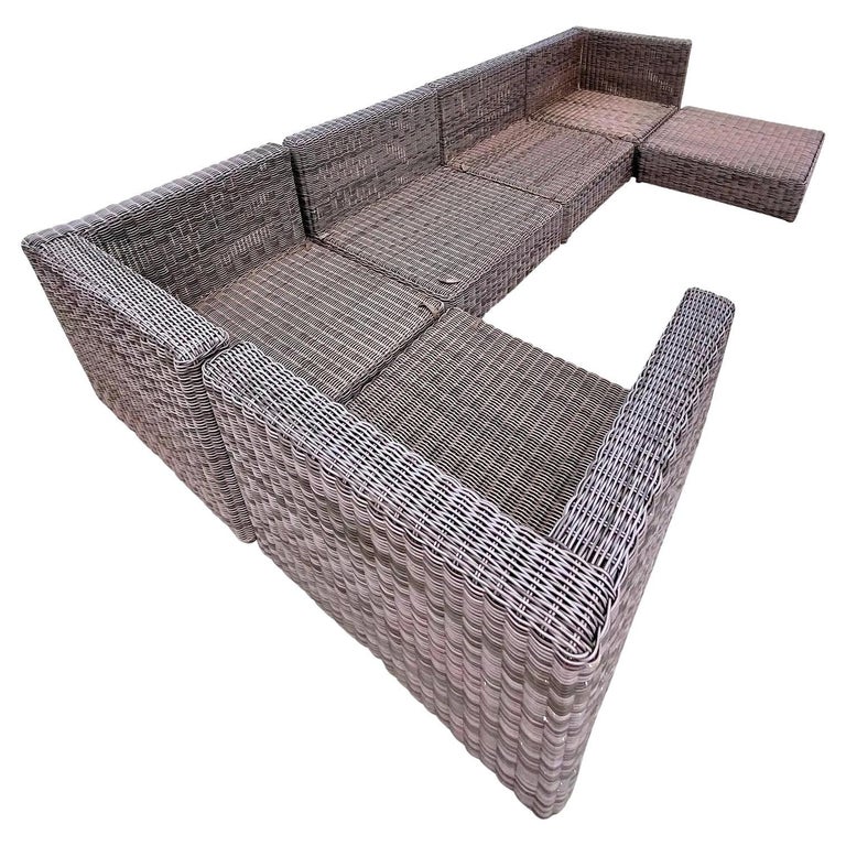 Vintage Coastal Kingsley Bates Woven Resin Rattan Sectional Sofa at 1stDibs