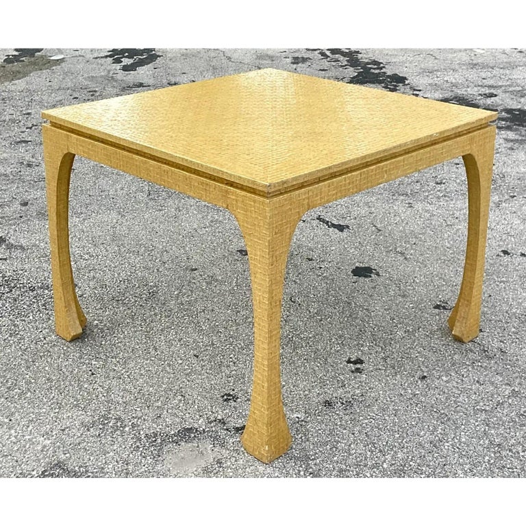 Vintage Coastal Lacquered Grasscloth Game Table After Karl Springer at ...