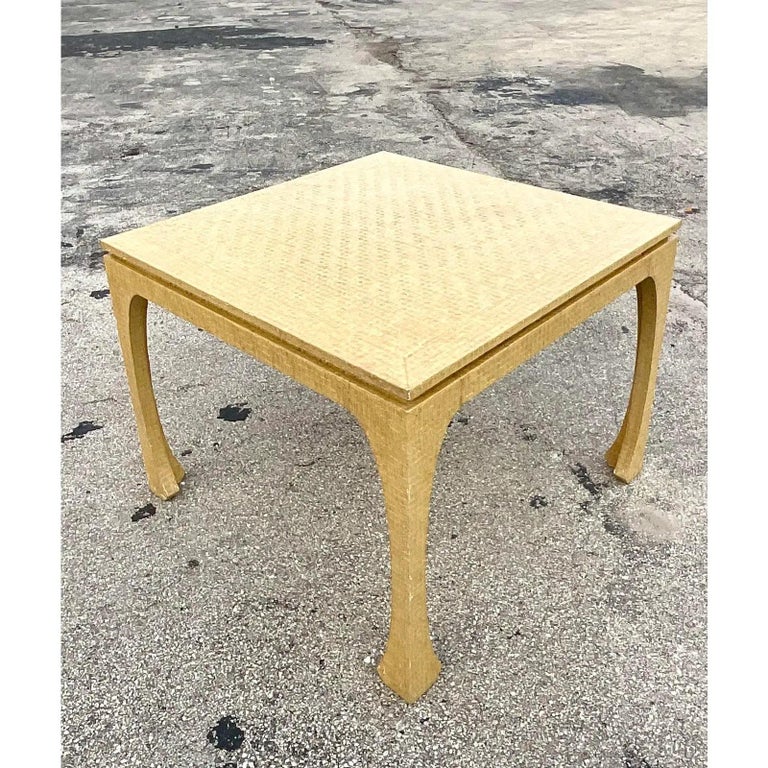 Vintage Coastal Lacquered Grasscloth Game Table After Karl Springer at ...