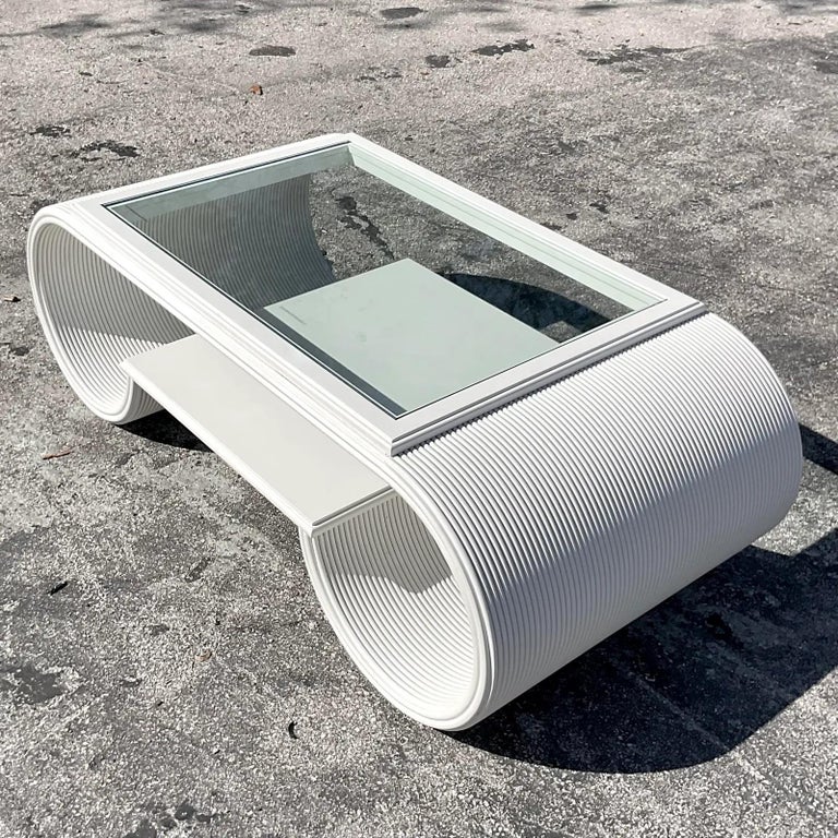 Vintage Coastal Lacquered Pencil Reed Scroll Coffee Table For Sale at ...