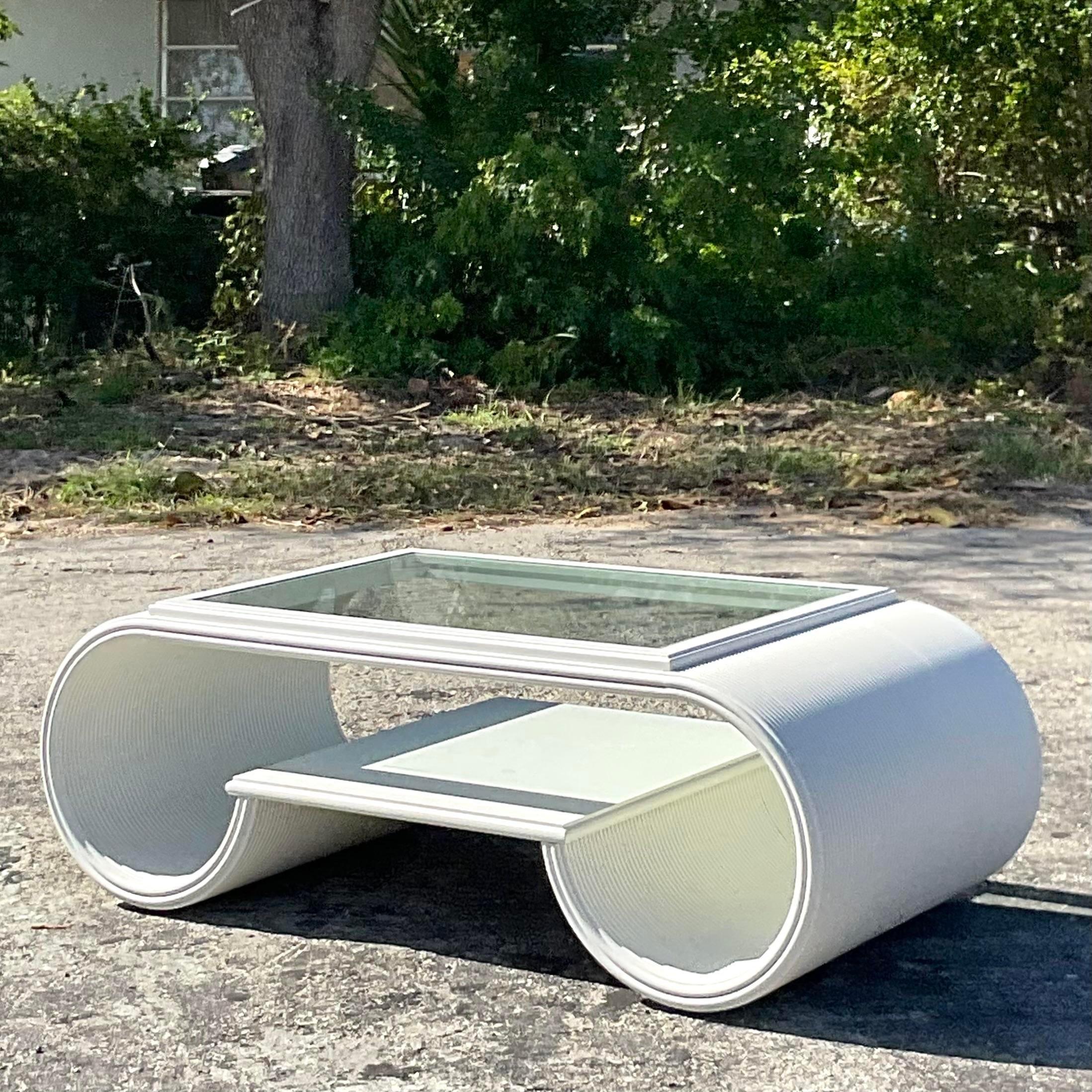 Vintage Coastal Lacquered Pencil Reed Scroll Coffee Table For Sale at ...