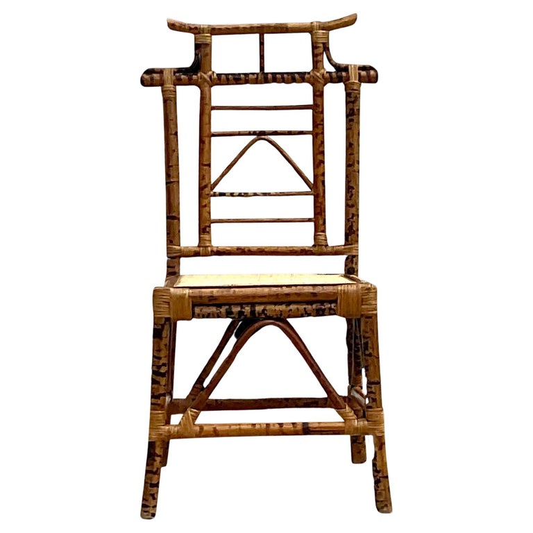 Vintage Coastal Light Burnt Bamboo Pagoda Chair For Sale at 1stDibs