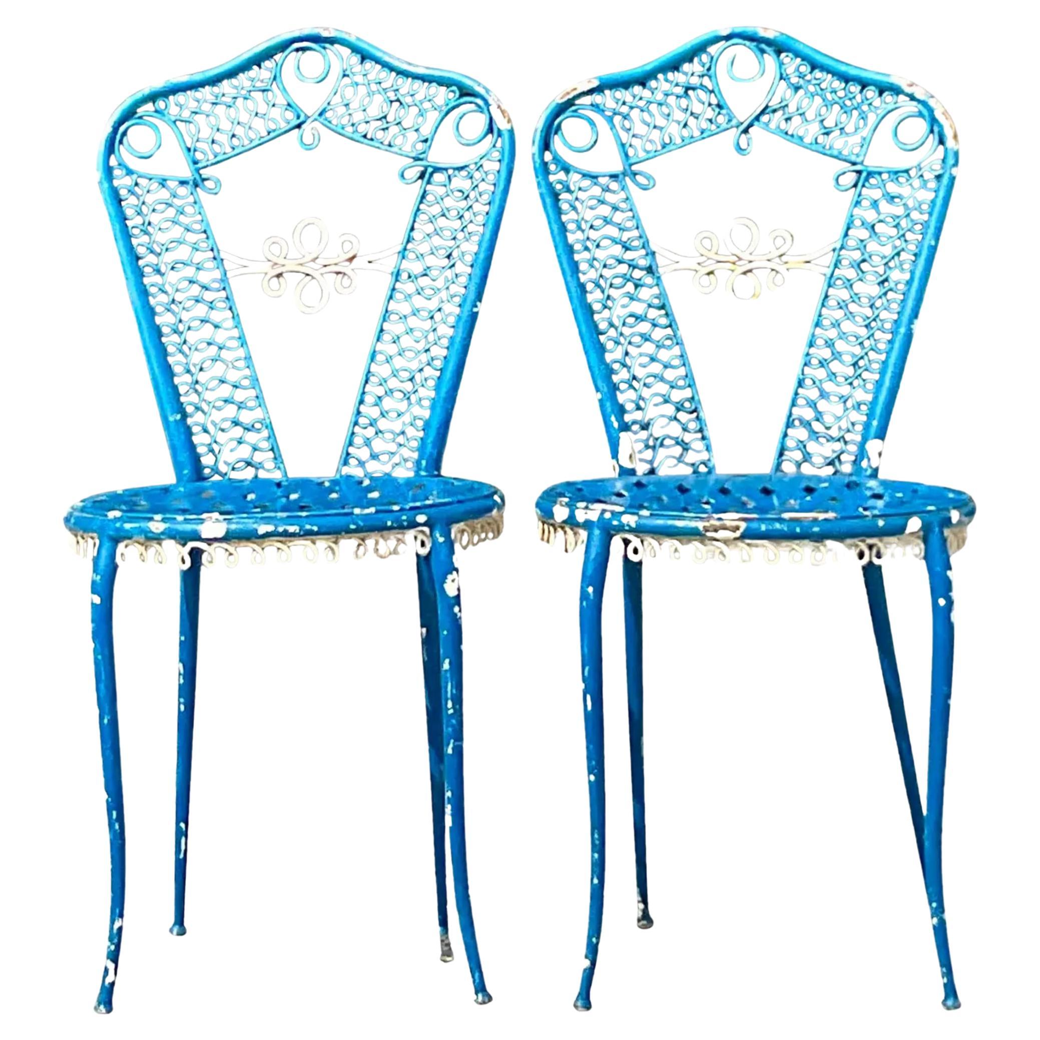 Wrought Iron Tip Top Equipment Salterini Style Scrolling Side Chairs, a ...