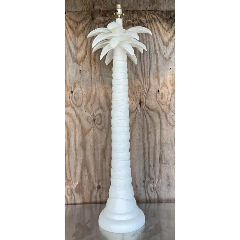 Vintage Coastal Matte White Plaster Palm Tree Floor Lamp For Sale at ...