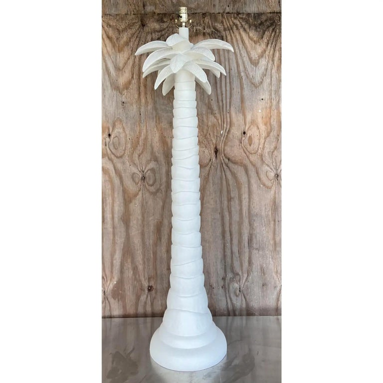 Vintage Coastal Matte White Plaster Palm Tree Floor Lamp For Sale at ...