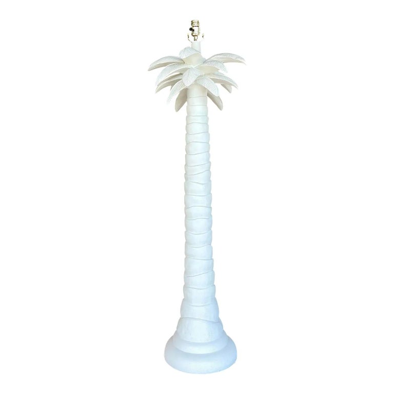 Vintage Coastal Matte White Plaster Palm Tree Floor Lamp For Sale at ...