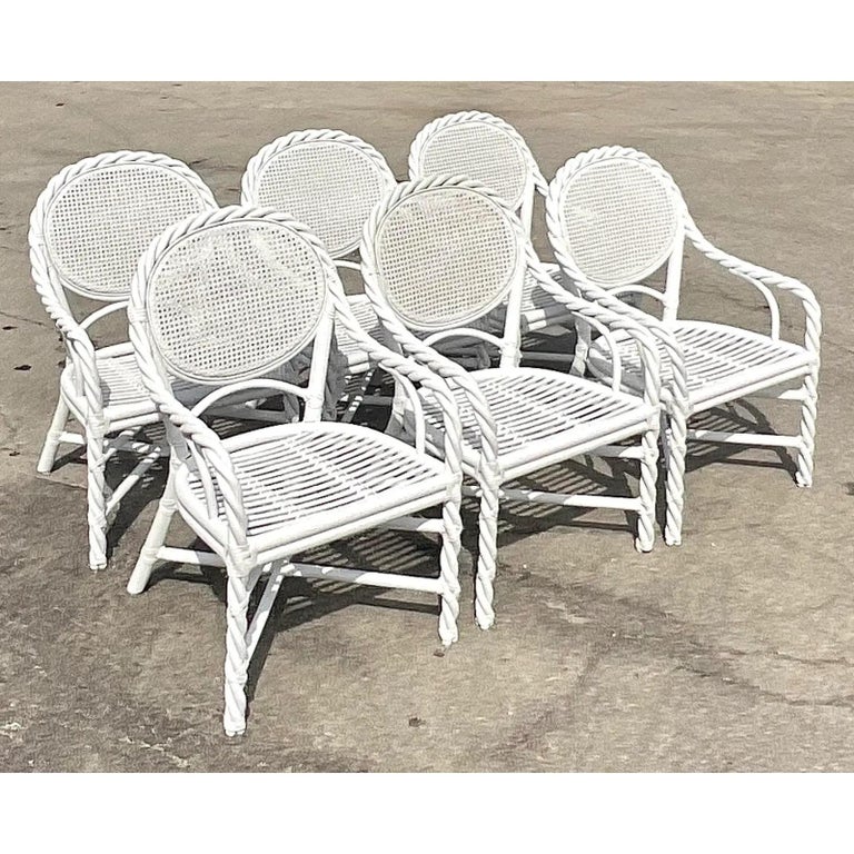 Vintage Coastal McGuire Twisted Rattan Dining Chairs, Set of Six For ...