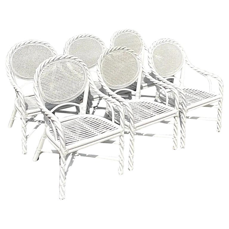 Vintage Coastal McGuire Twisted Rattan Dining Chairs, Set of Six For ...