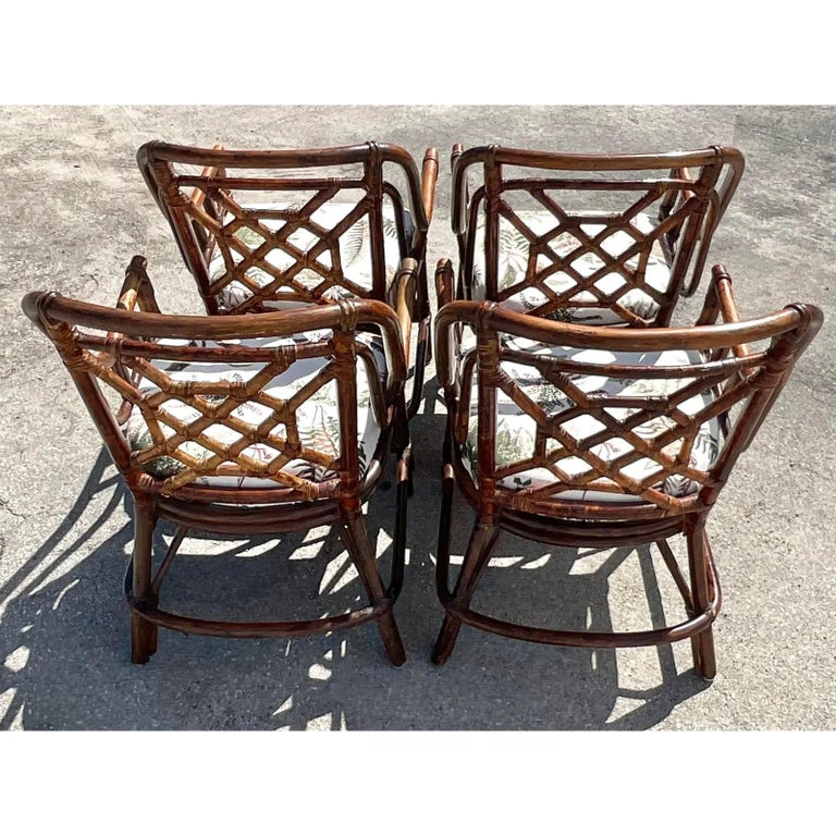 Vintage Coastal Medallion Back Rattan Dining Chairs, Set of 4 at 1stDibs