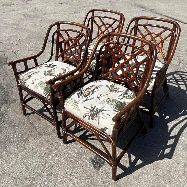 Vintage Coastal Medallion Back Rattan Dining Chairs, Set of 4 at 1stDibs