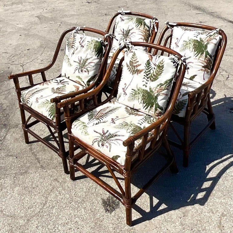 Vintage Coastal Medallion Back Rattan Dining Chairs, Set of 4 at 1stDibs