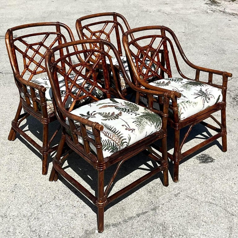 Vintage Coastal Medallion Back Rattan Dining Chairs, Set of 4 at 1stDibs