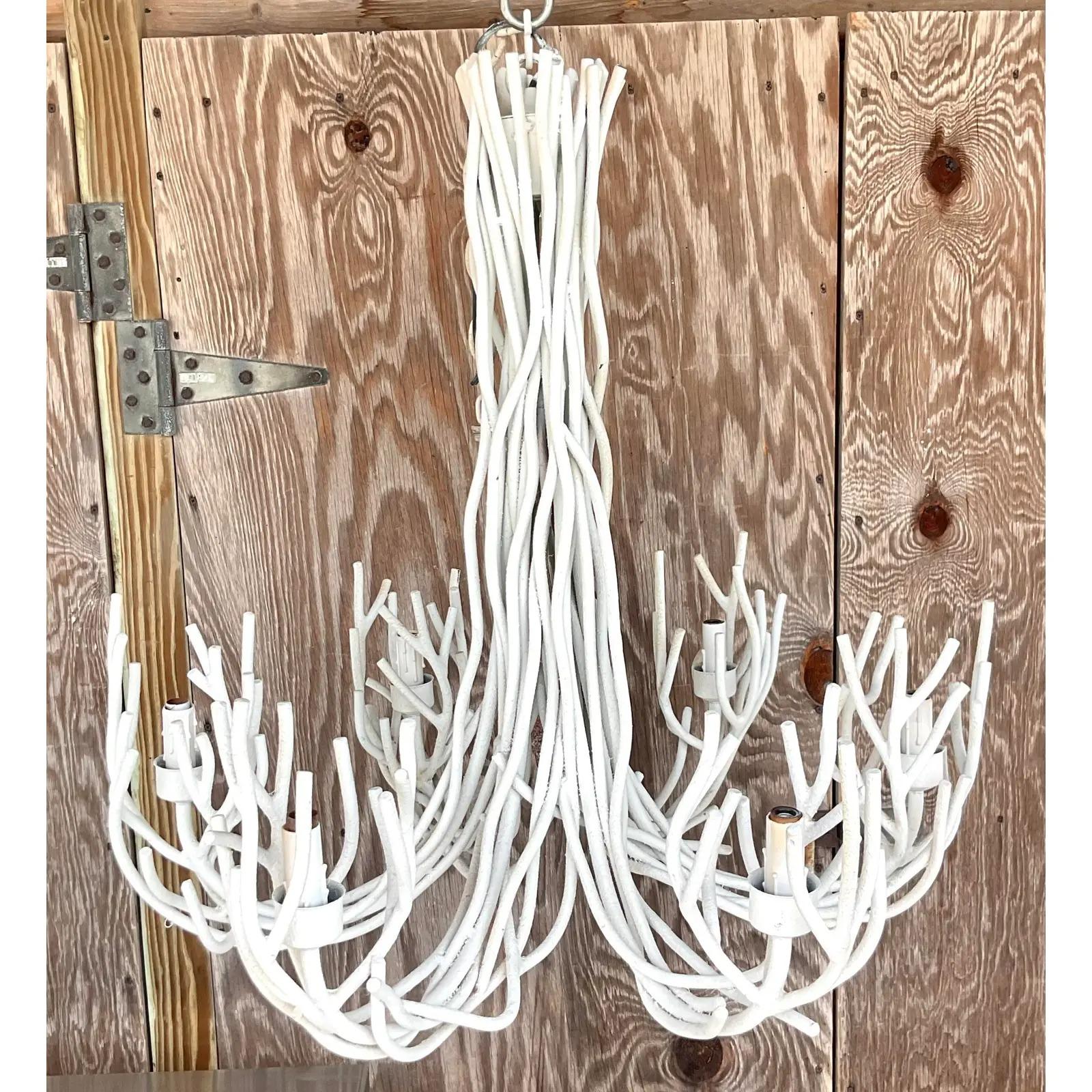 Vintage Coastal Metal Twig Chandelier For Sale at 1stDibs