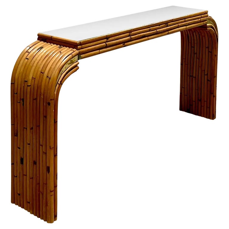 Vintage Coastal Mirrored Bamboo Waterfall Console Table at 1stDibs