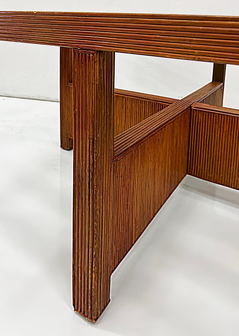 Vintage Coastal Modern Reed Coffee Table with Inset Glass Top For Sale ...