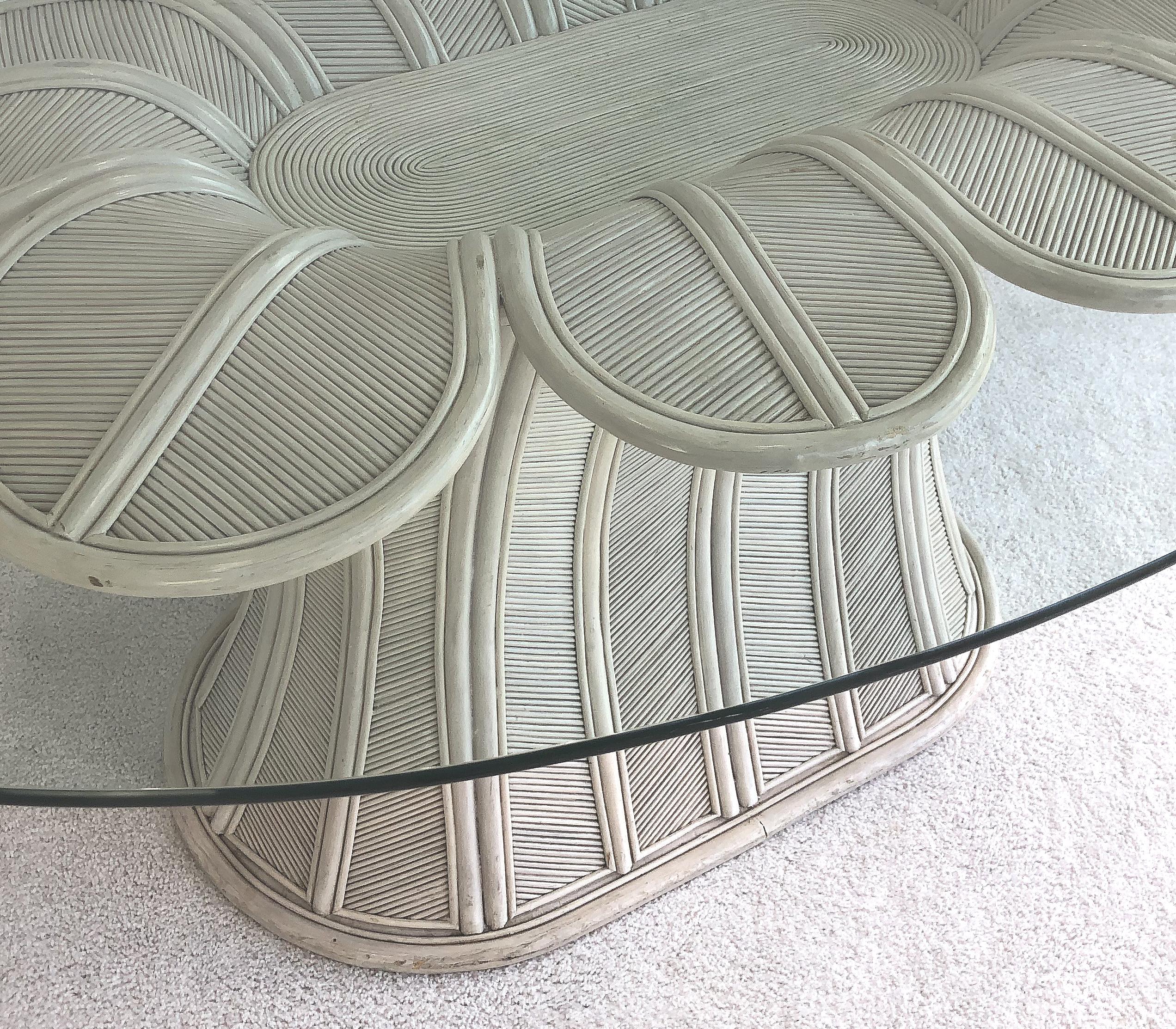 Vintage Coastal Modern Woven Reed Dining Table For Sale at 1stDibs