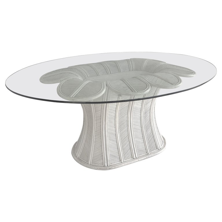 Vintage Coastal Modern Woven Reed Dining Table For Sale at 1stDibs