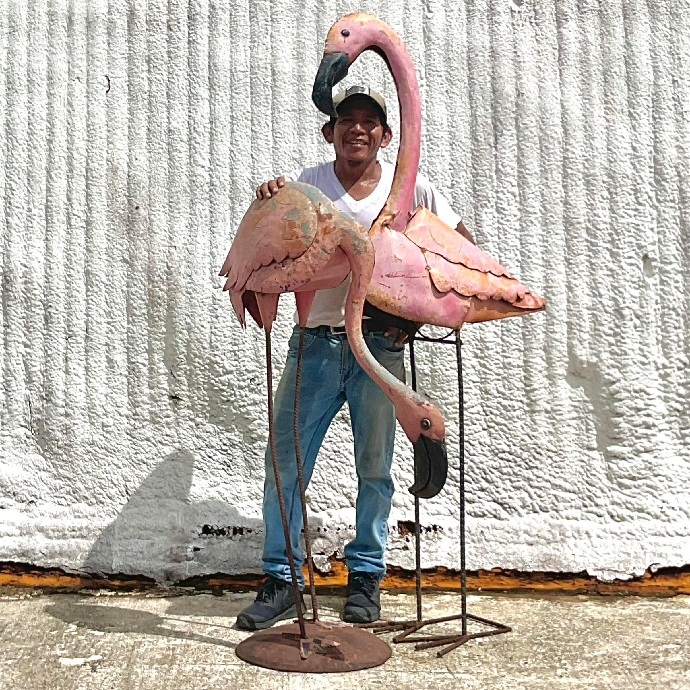 Vintage Coastal Monumental Distressed Metal Flamingos - a Pair For Sale ...