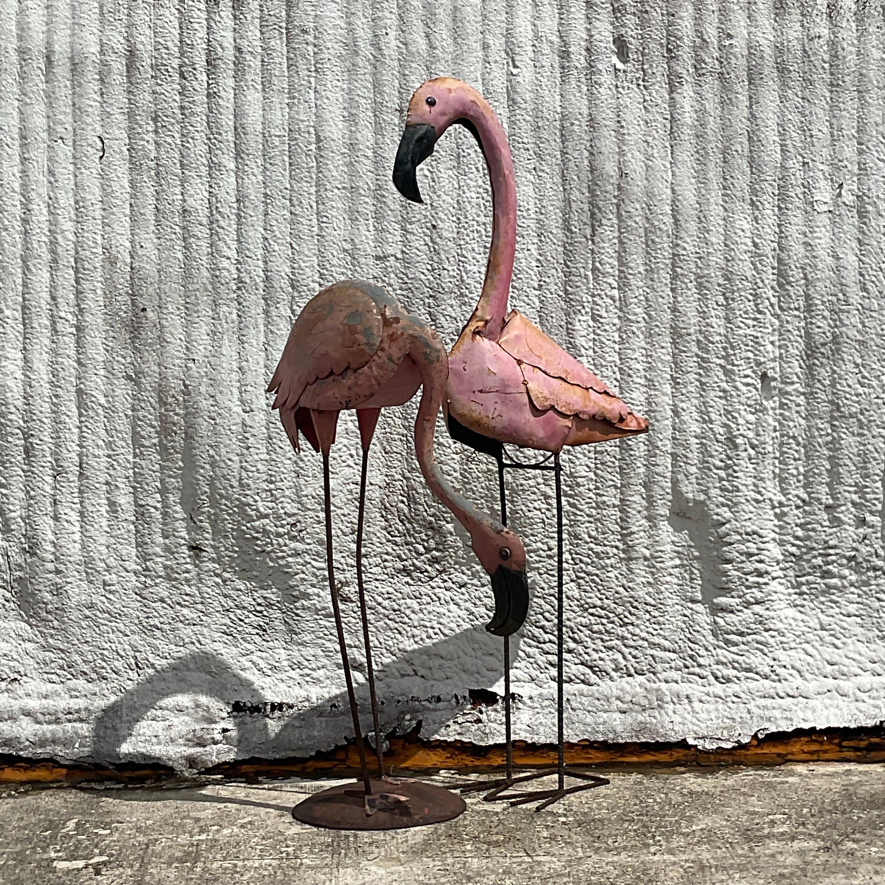 Vintage Coastal Monumental Distressed Metal Flamingos - a Pair For Sale ...