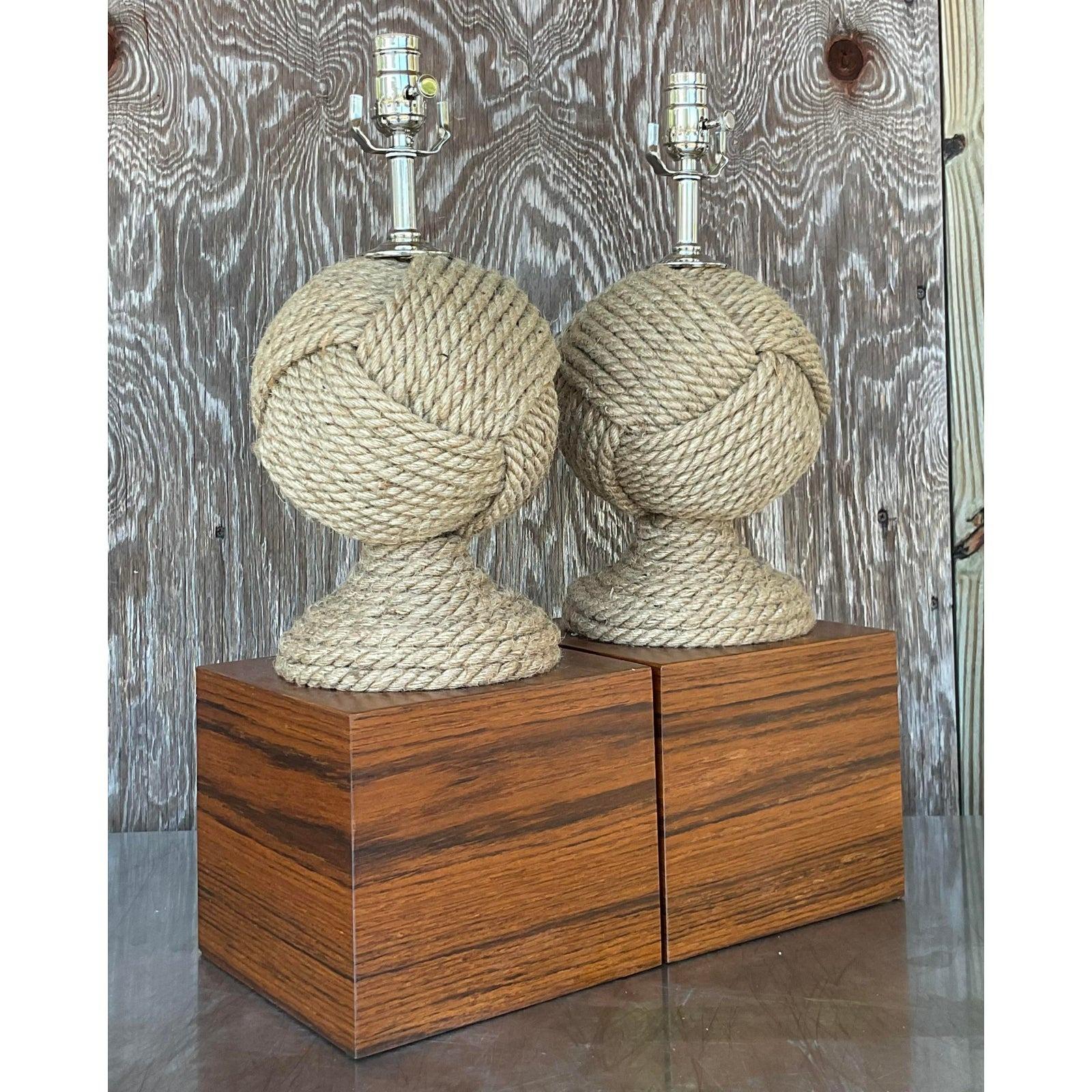 Vintage Coastal Nautical Love Knot Lamps, a Pair For Sale at 1stDibs