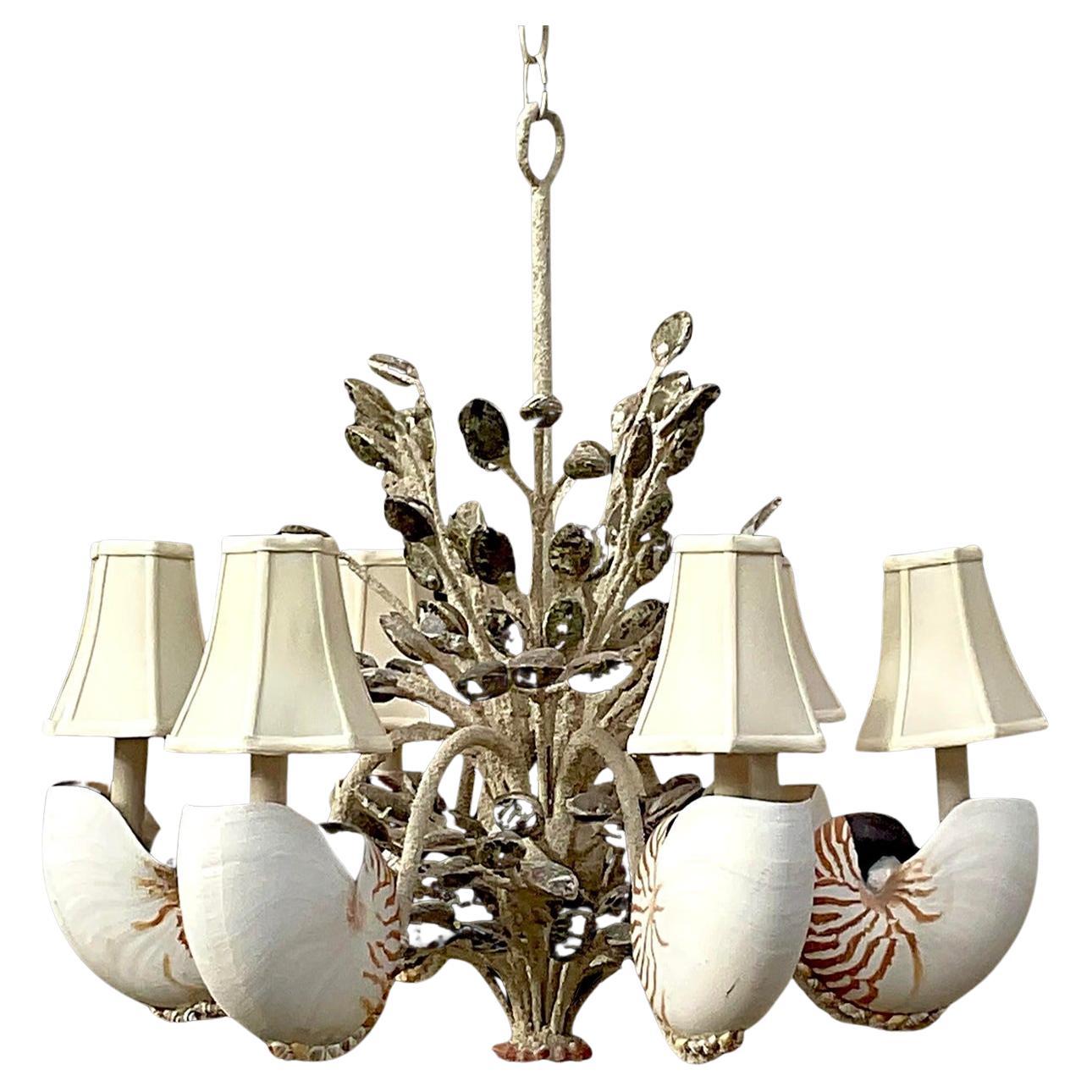 Vintage Coastal Nautilus Shell Chandelier For Sale at 1stDibs