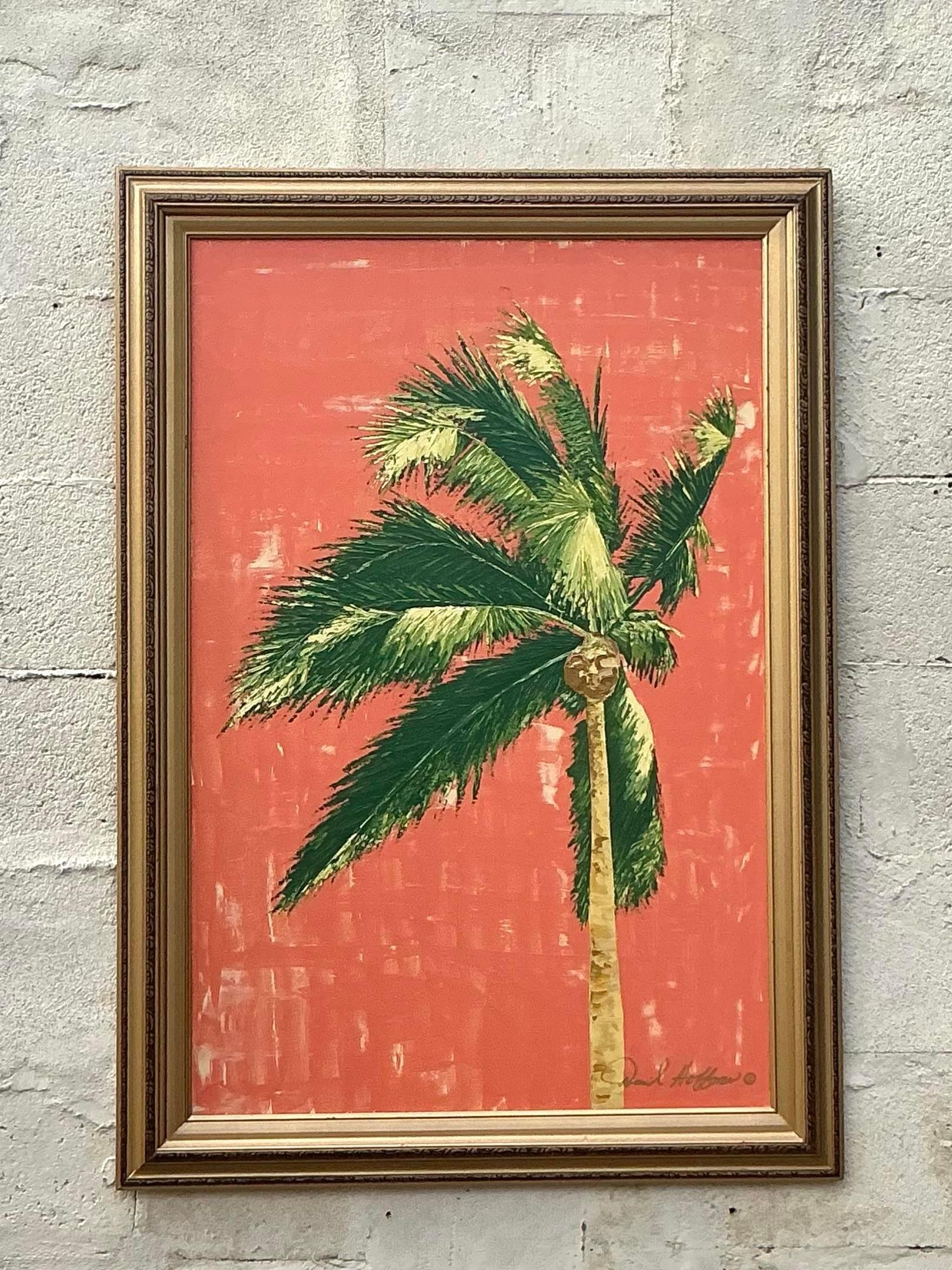 Vintage Coastal Original Palm Tree Oil Painting For Sale at 1stDibs