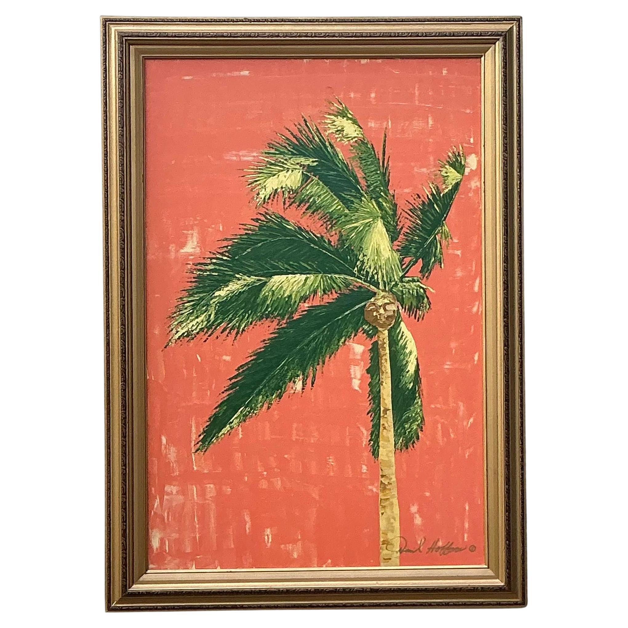 Vitorio Splendore Pair of Vintage Palm Tree Paintings For Sale at 1stDibs
