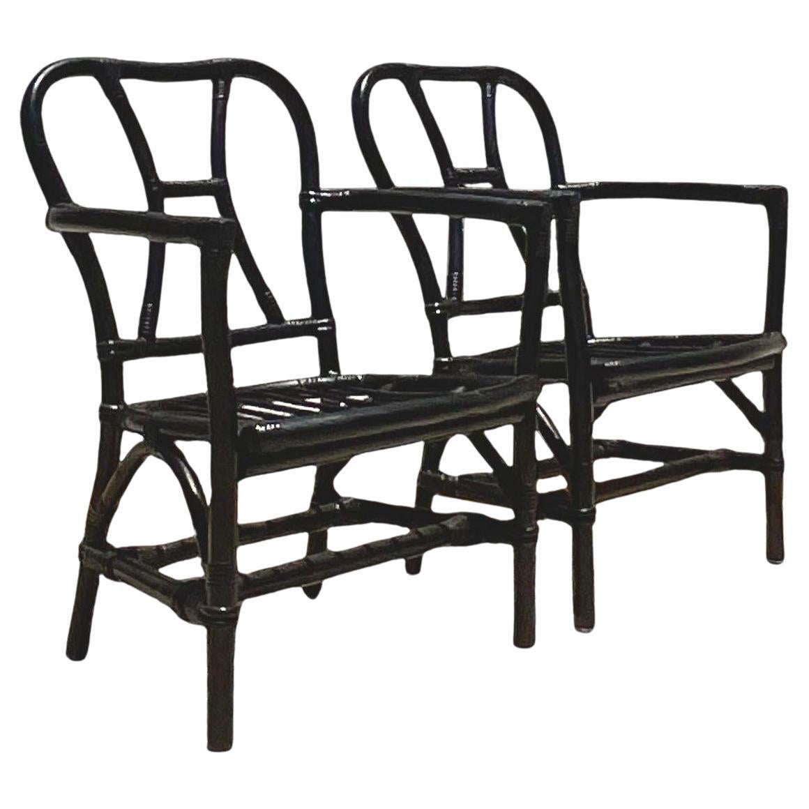 Vintage Coastal Painted Bent Rattan Lounge Chairs - a Pair For Sale at ...